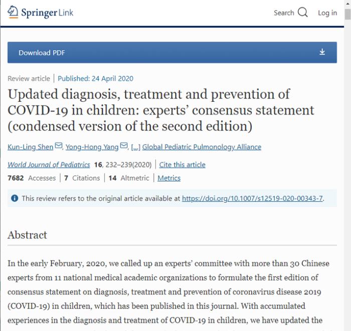 Updated diagnosis, treatment and prevention of COVID-19 in children ...